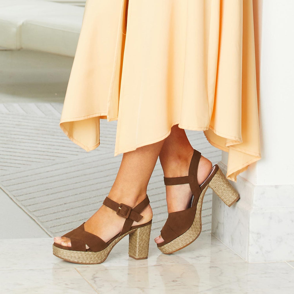 Ruby: Tan Suede & Jute - Wide Fit Heeled Sandals | Sole Bliss – Sole ...